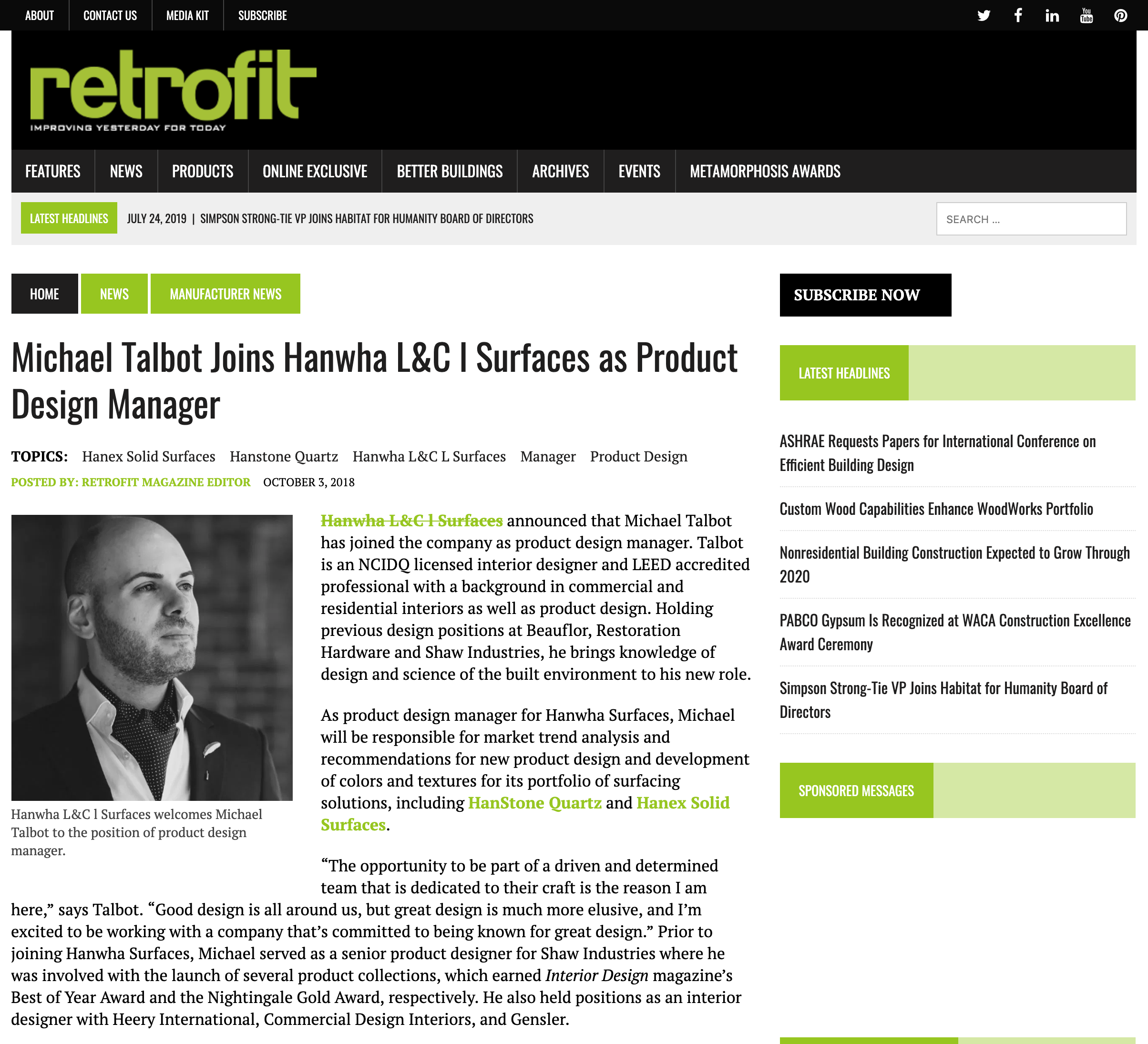 Michael Talbot named Product Design Manager for Hyundai L&C USA