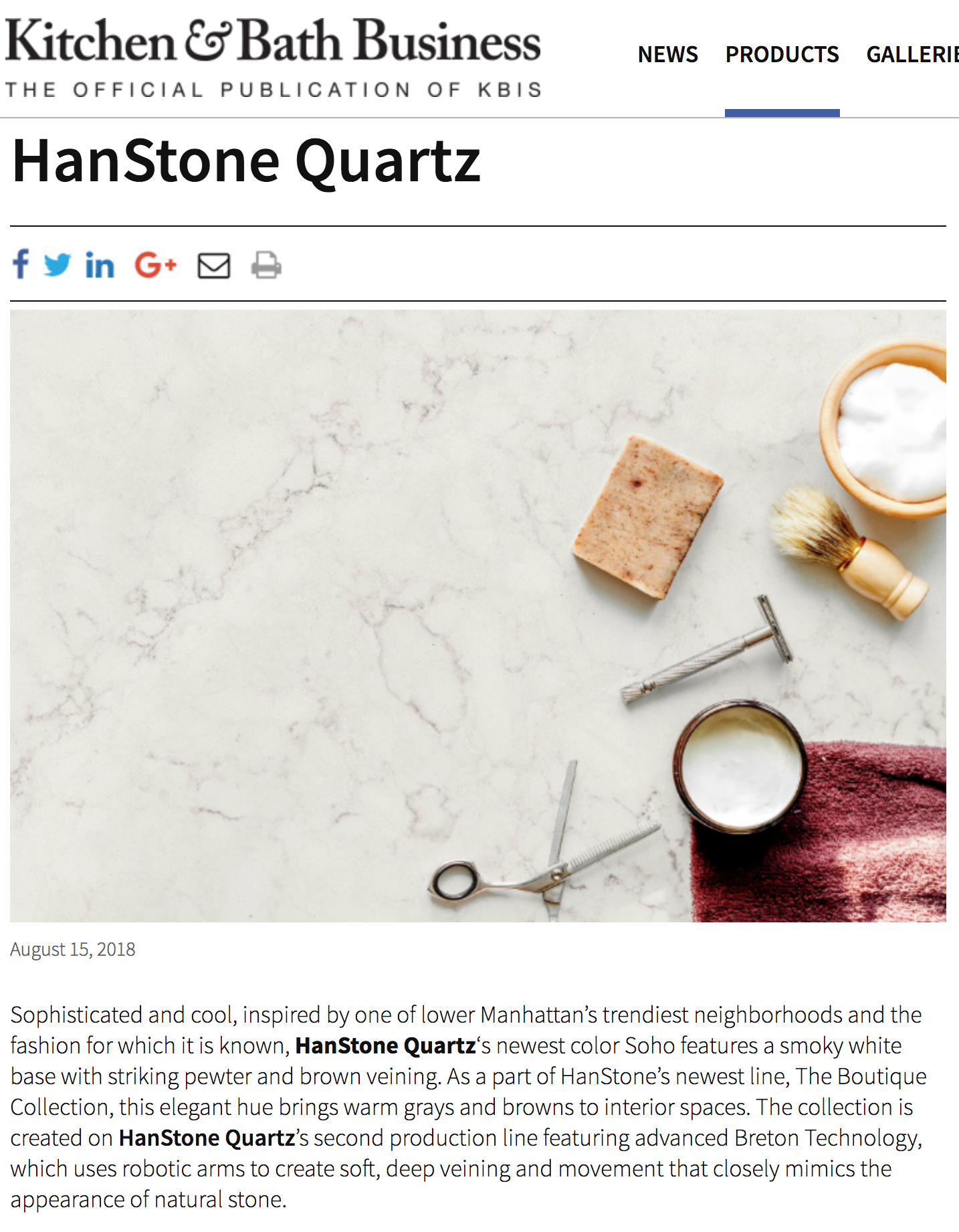 Kitchen & Bath Business Showcases HanStone's SoHo - HanStone Quartz